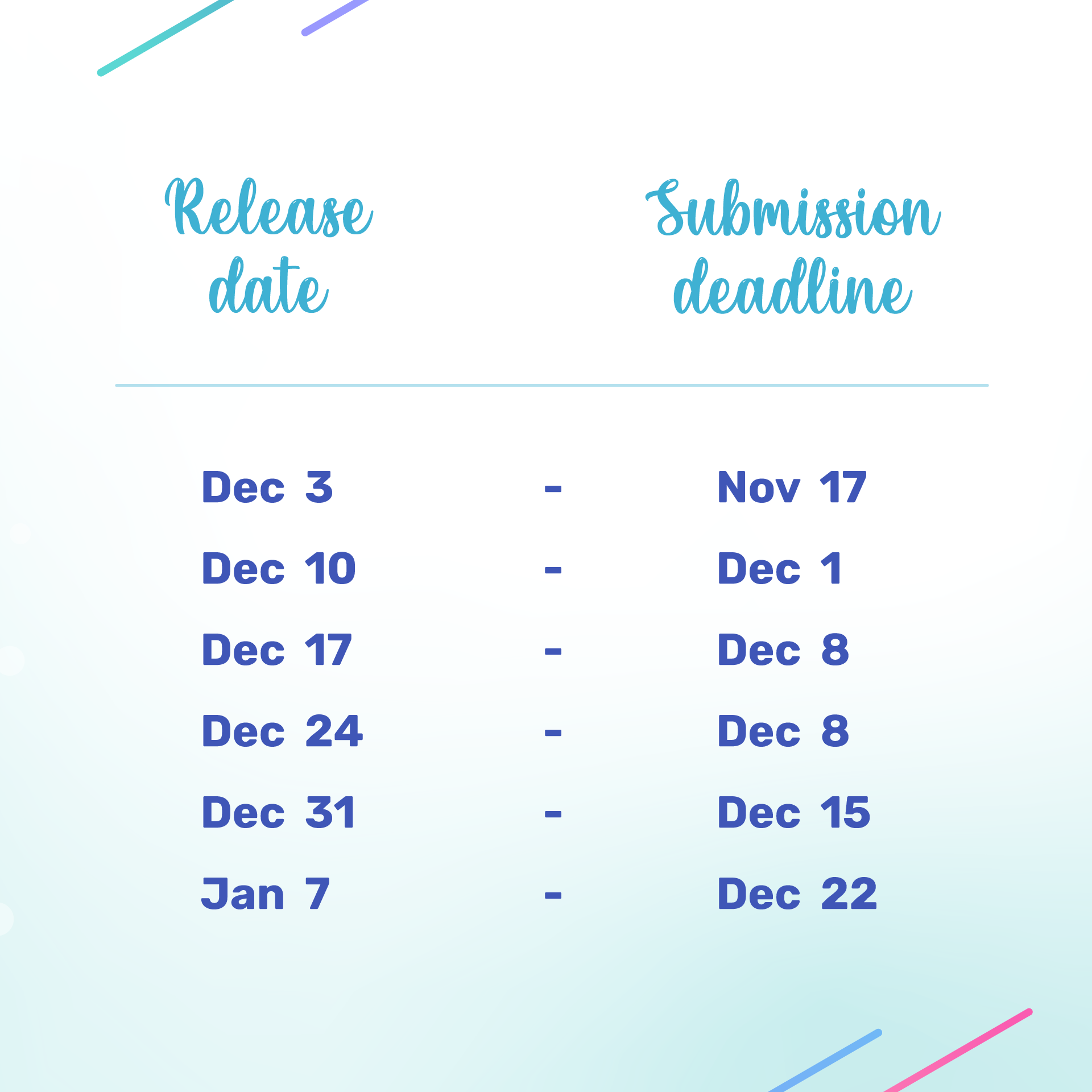 2021 Holiday Submission Deadlines - Label Engine News